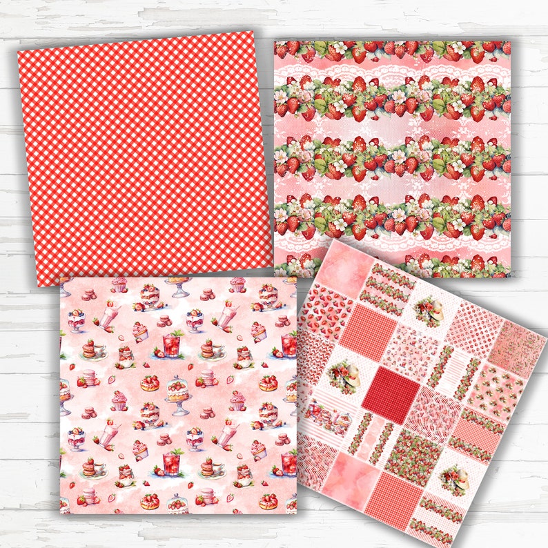 Strawberry Digital Paper, Summer Seamless Pattern, Fruit Digital Paper ...