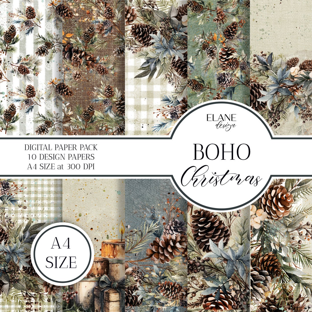 Boho Christmas Digital Paper, Rustic Christmas, Winter Digital Paper ...