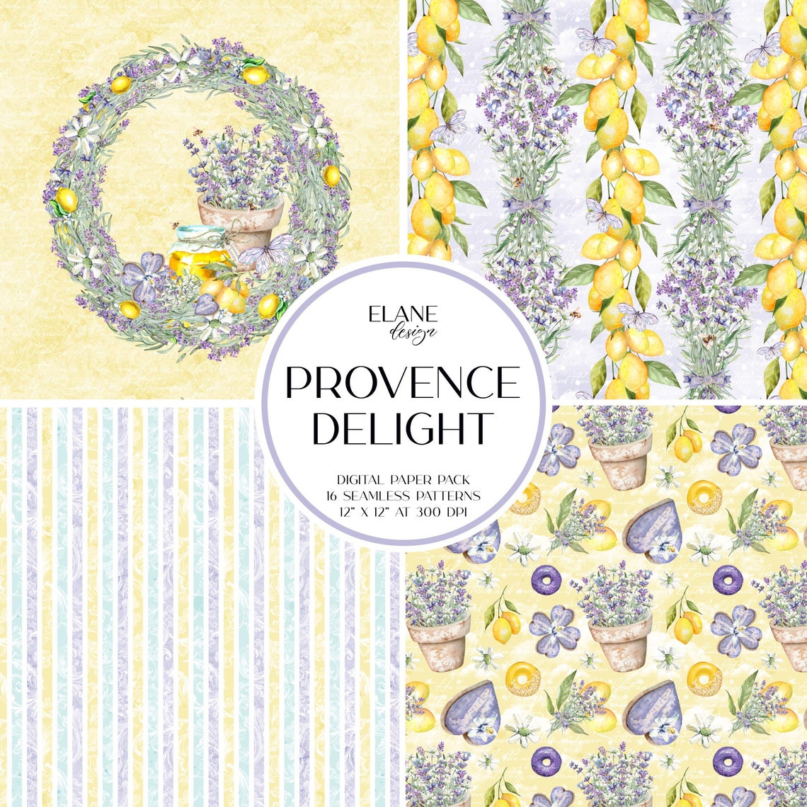 Lavender Digital Paper Purple Yellow Background Lemon - Etsy