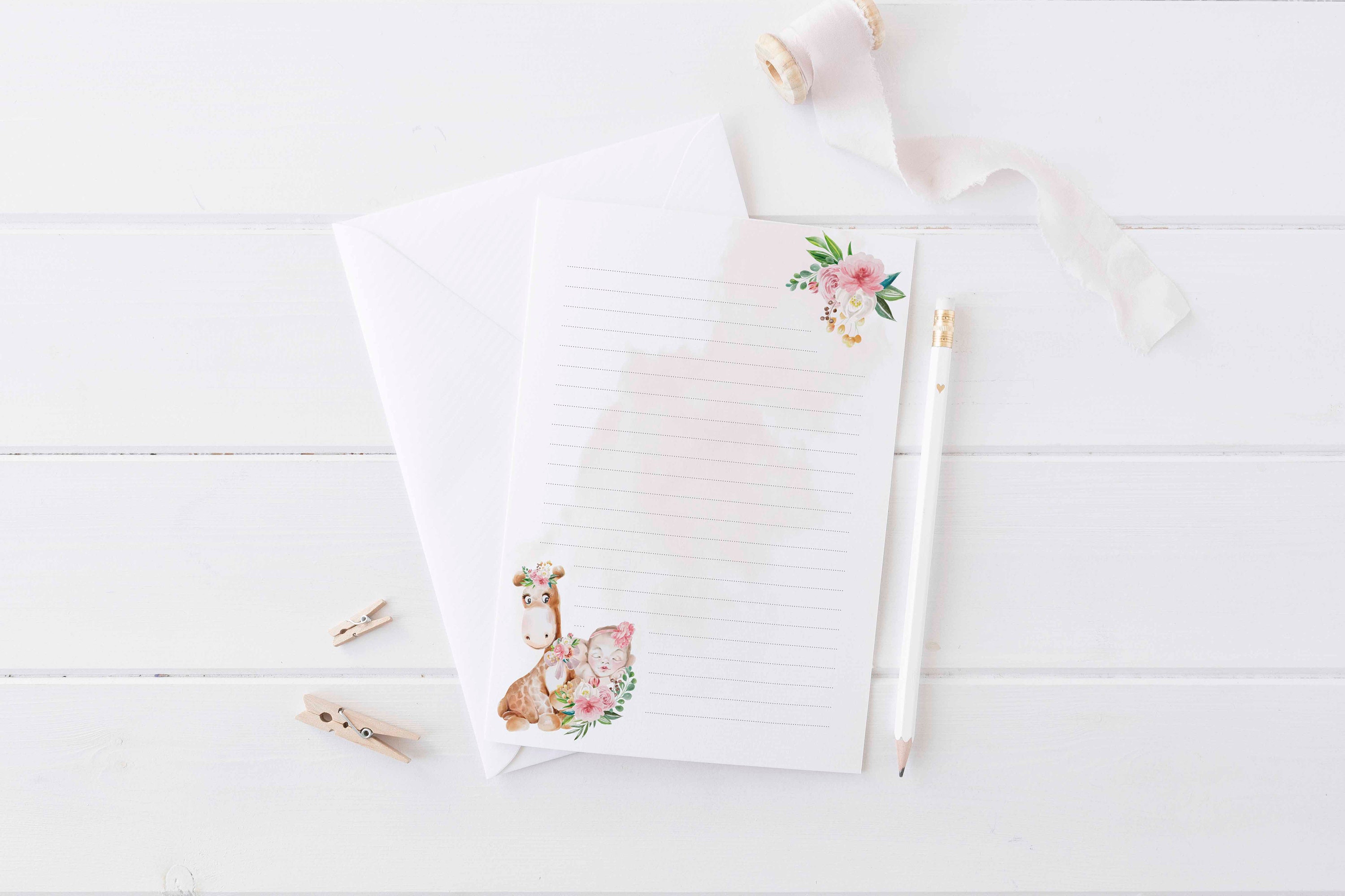 Baby Girl Stationery, Printable Stationery for Kids, Baby Journal ...