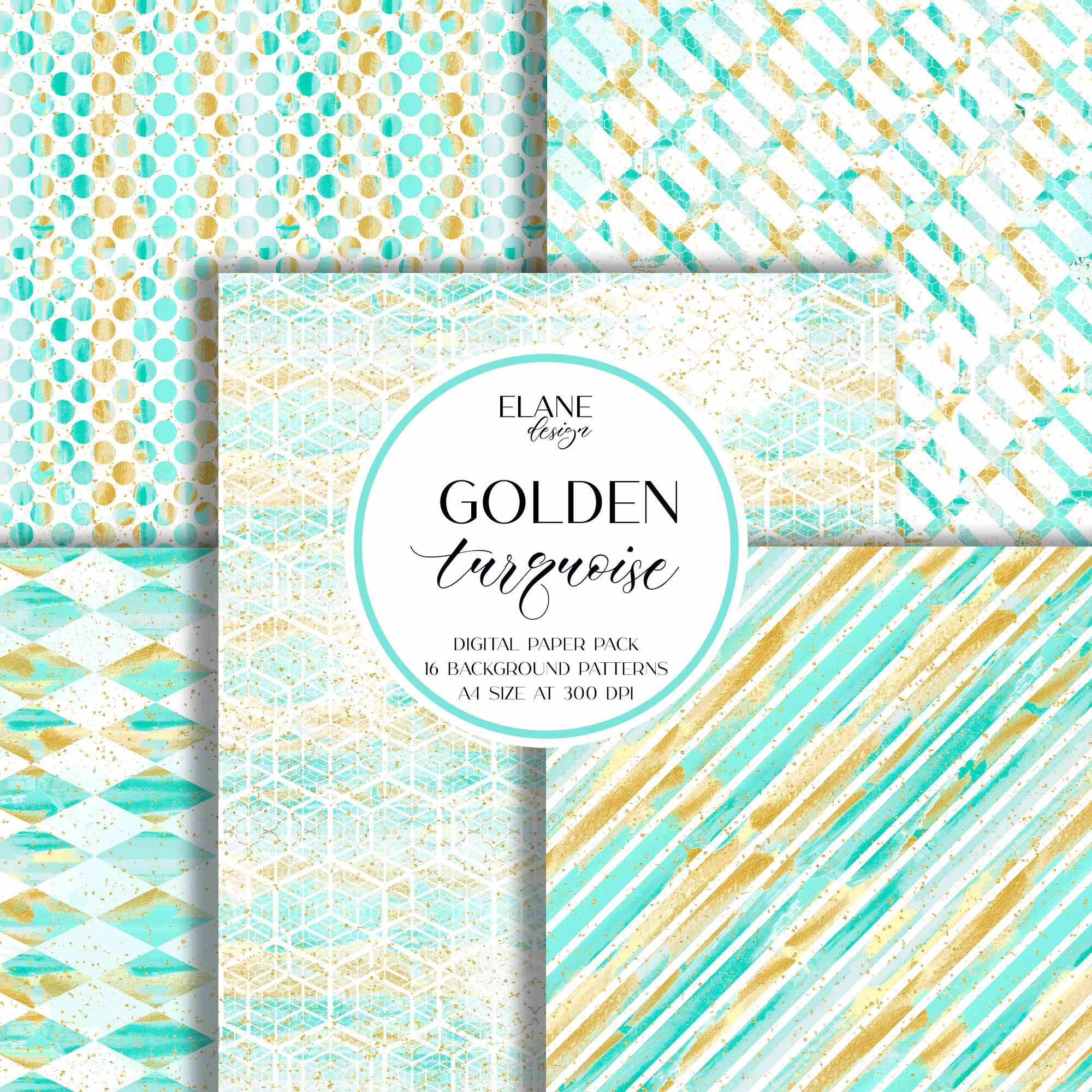 Turquoise Gold Glitter Digital Paper, Printable Junk Journal Kit, Teal ...