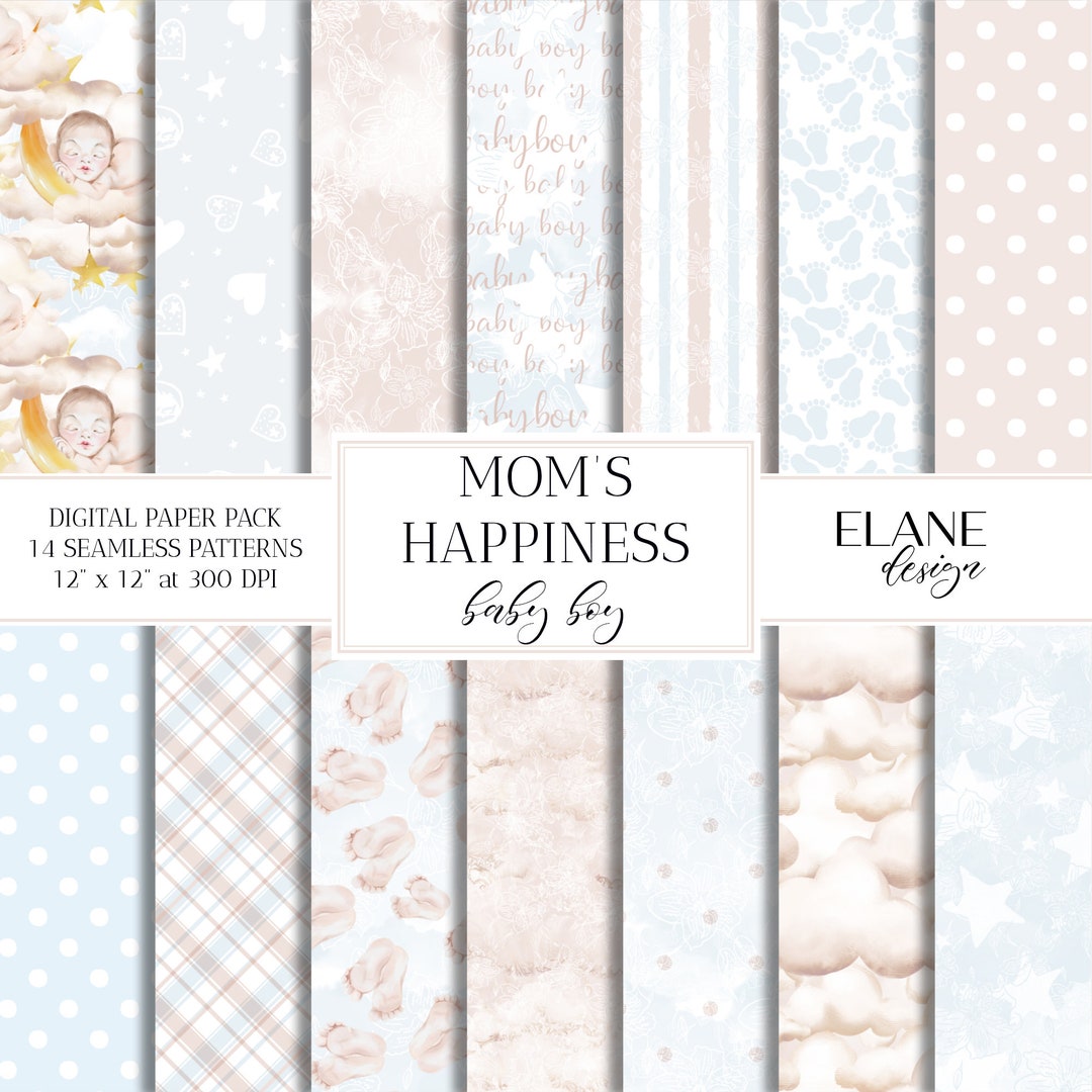 Baby Boy Digital Paper, Baby Scrapbook Paper, Nursery Pattern, It's a ...