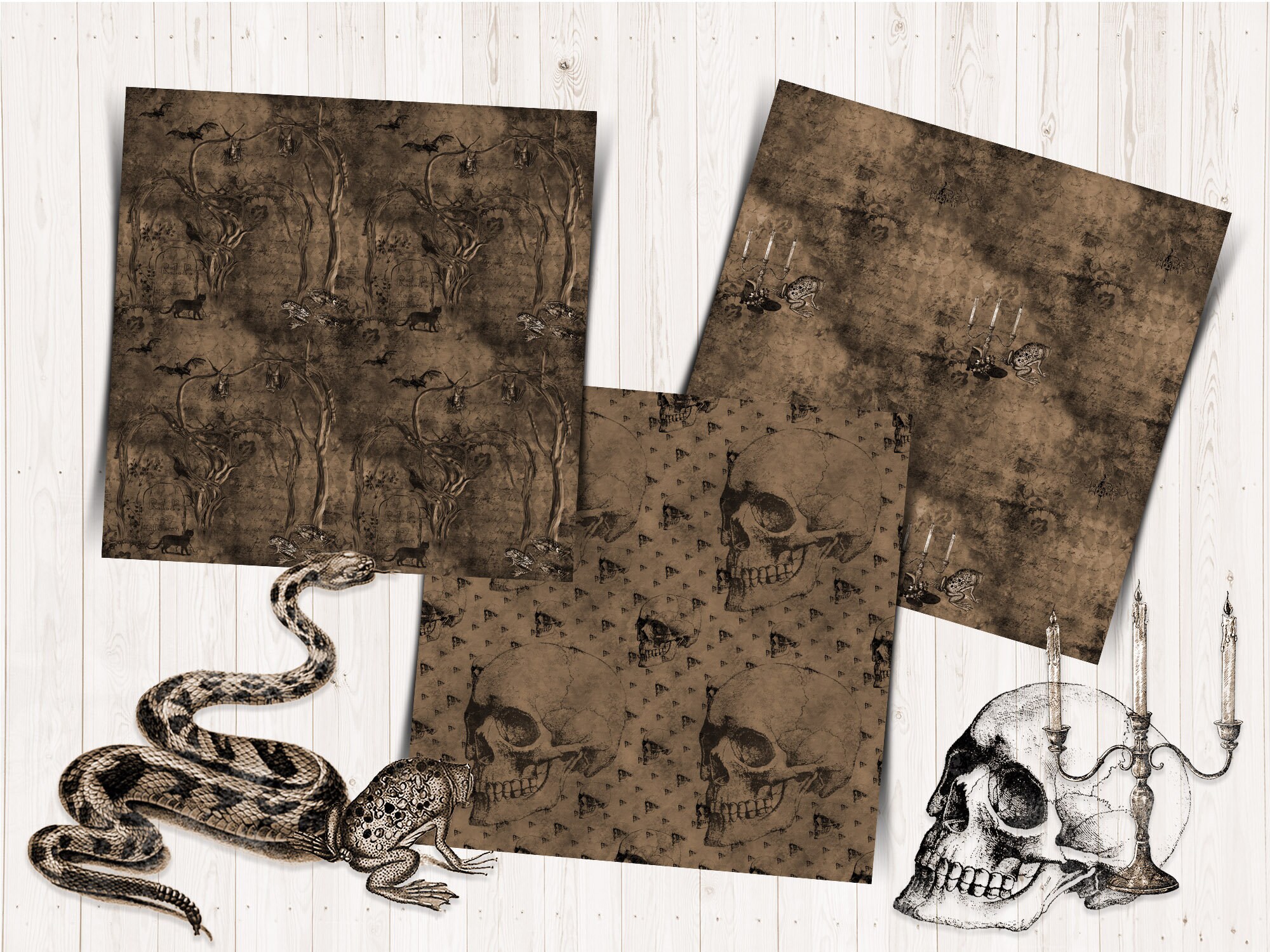 Vintage Halloween Digital Paper, Skull Seamless File, Gothic Seamless ...