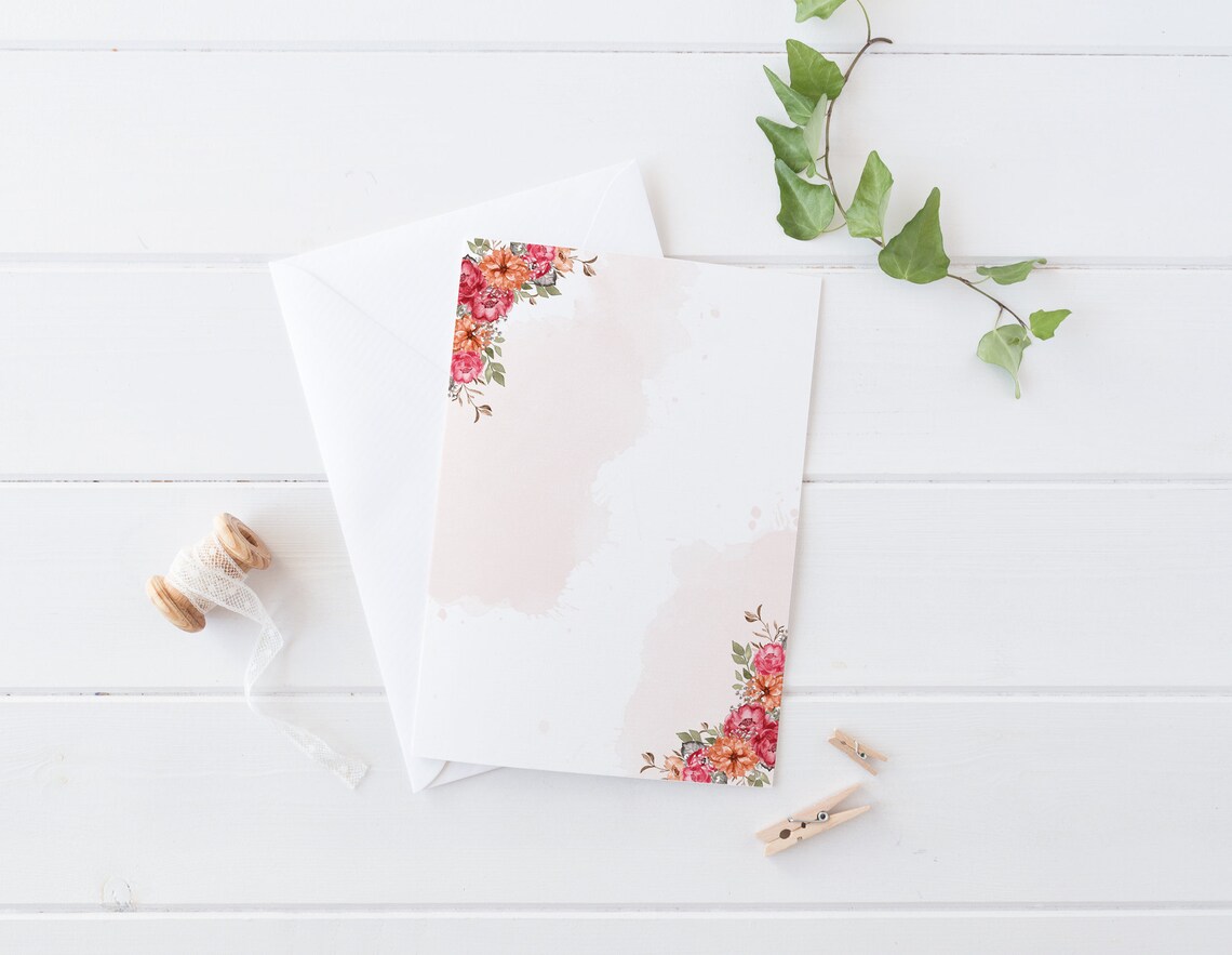Printable Stationery Paper, Floral Writing Set, Digital Stationery ...