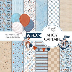 Nautical Digital Paper, Sea Nursery Decor, Boy Digital Paper, Nautical ...
