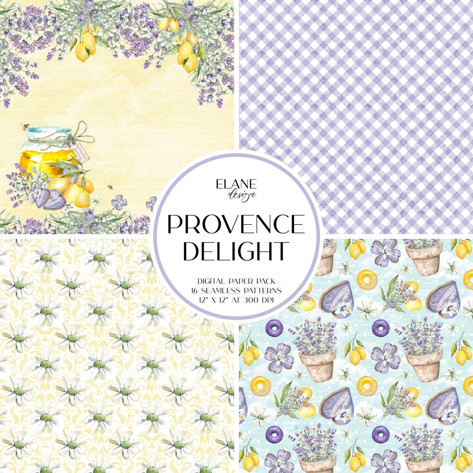 Lavender Digital Paper Purple Yellow Background Lemon - Etsy