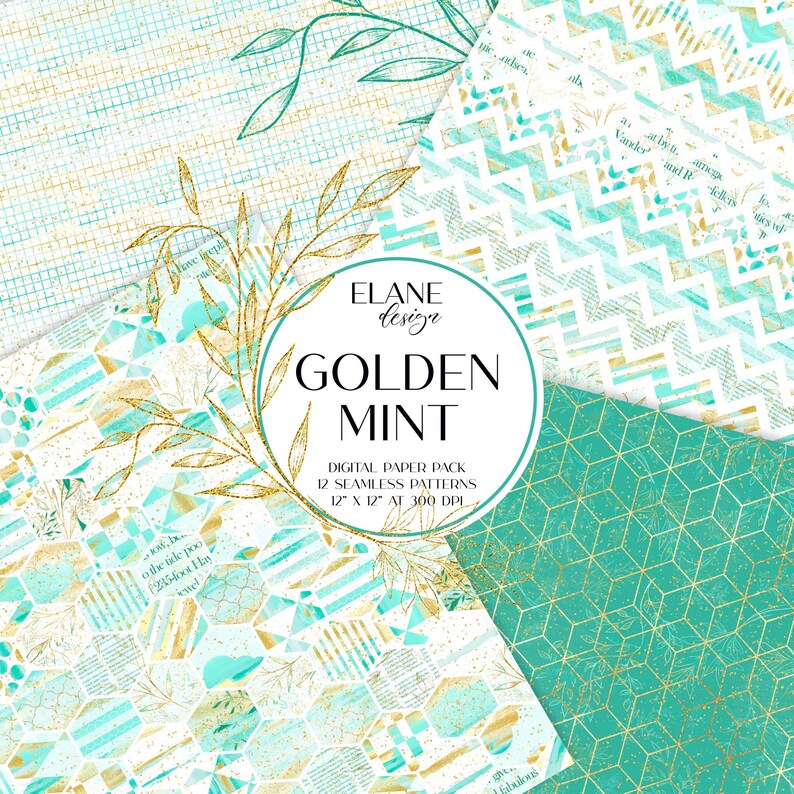 Emerald Green Digital Paper, Green Gold Wallpaper, Mint Digital ...