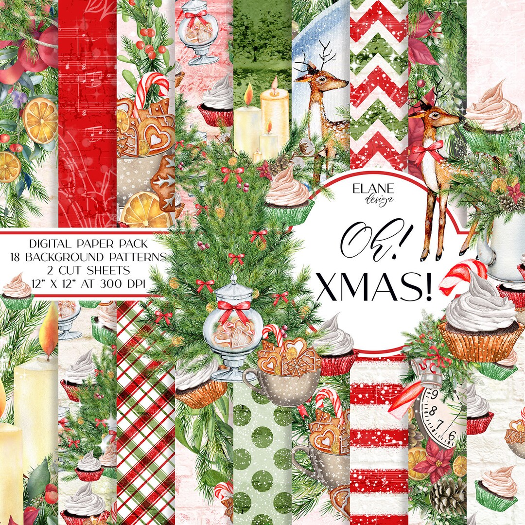 Christmas Digital Paper, Winter Digital Files, Holiday Scrapbooking ...