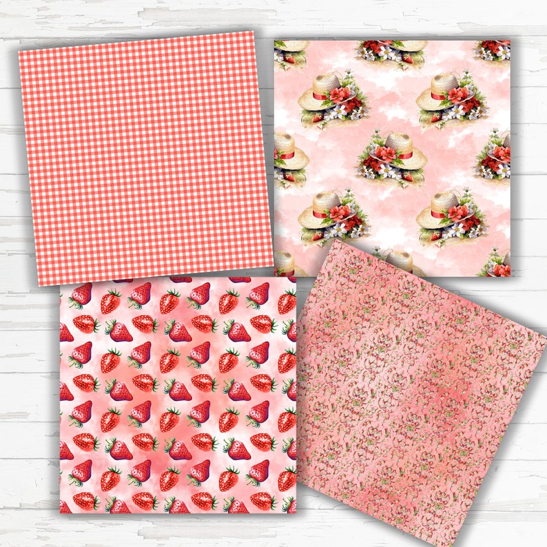Strawberry Digital Paper, Summer Seamless Pattern, Fruit Digital Paper ...