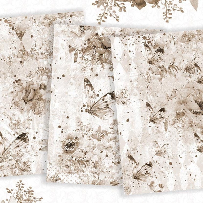 Printable Junk Journal Pages Sepia Prints Ink Saver Flowers - Etsy