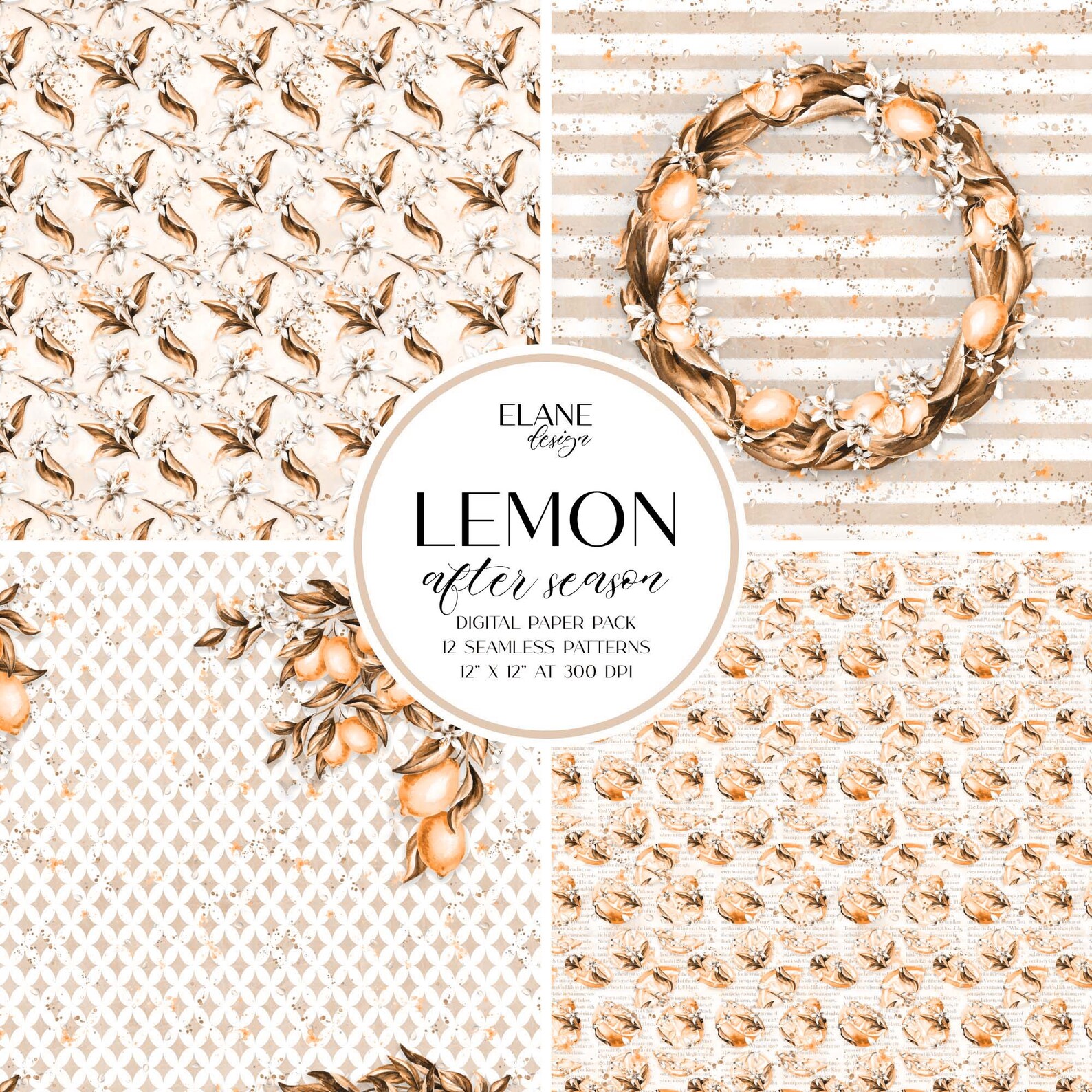 Lemon Digital Paper, Lemon Digital Download, Citron Print, Seamless ...