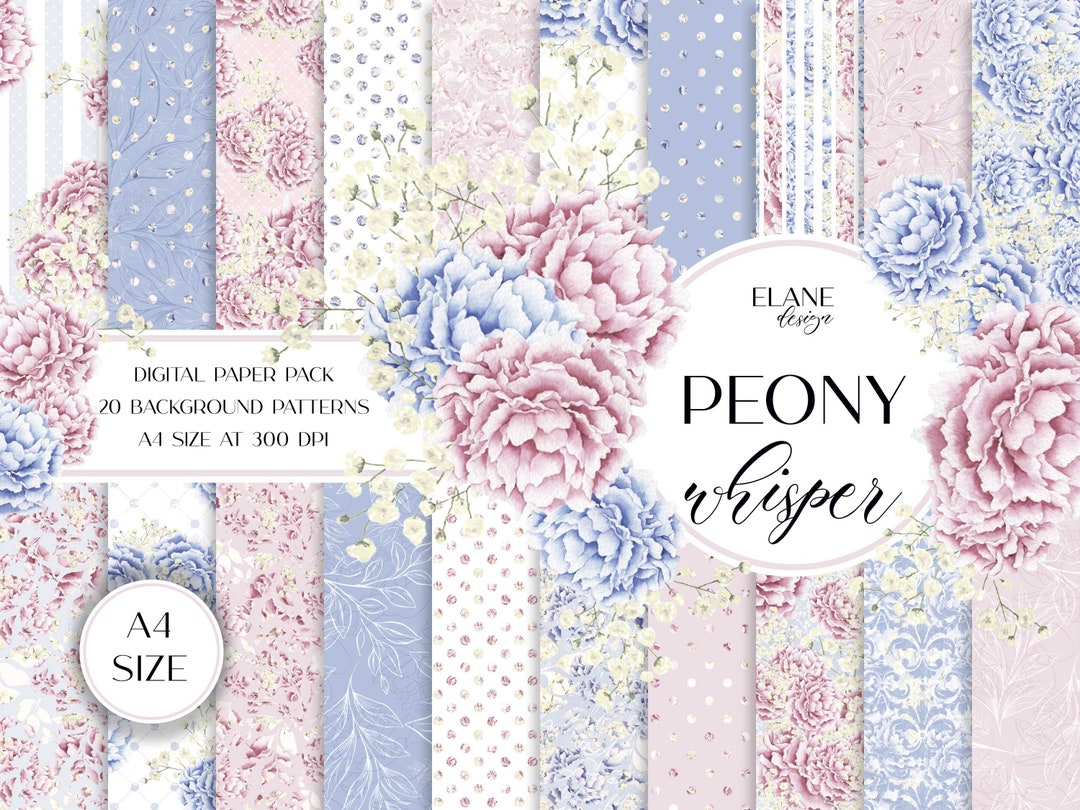 Peony Digital Paper, Floral Printable Paper, Wedding Digital Paper ...