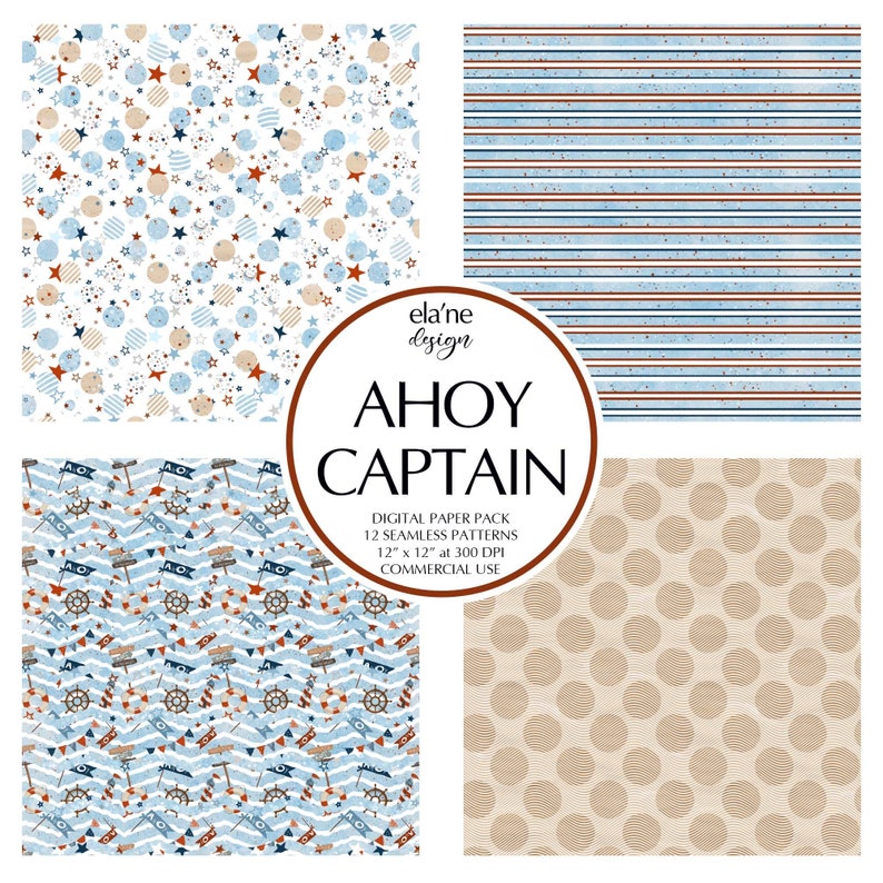 Nautical Digital Paper, Sea Nursery Decor, Boy Digital Paper, Nautical ...