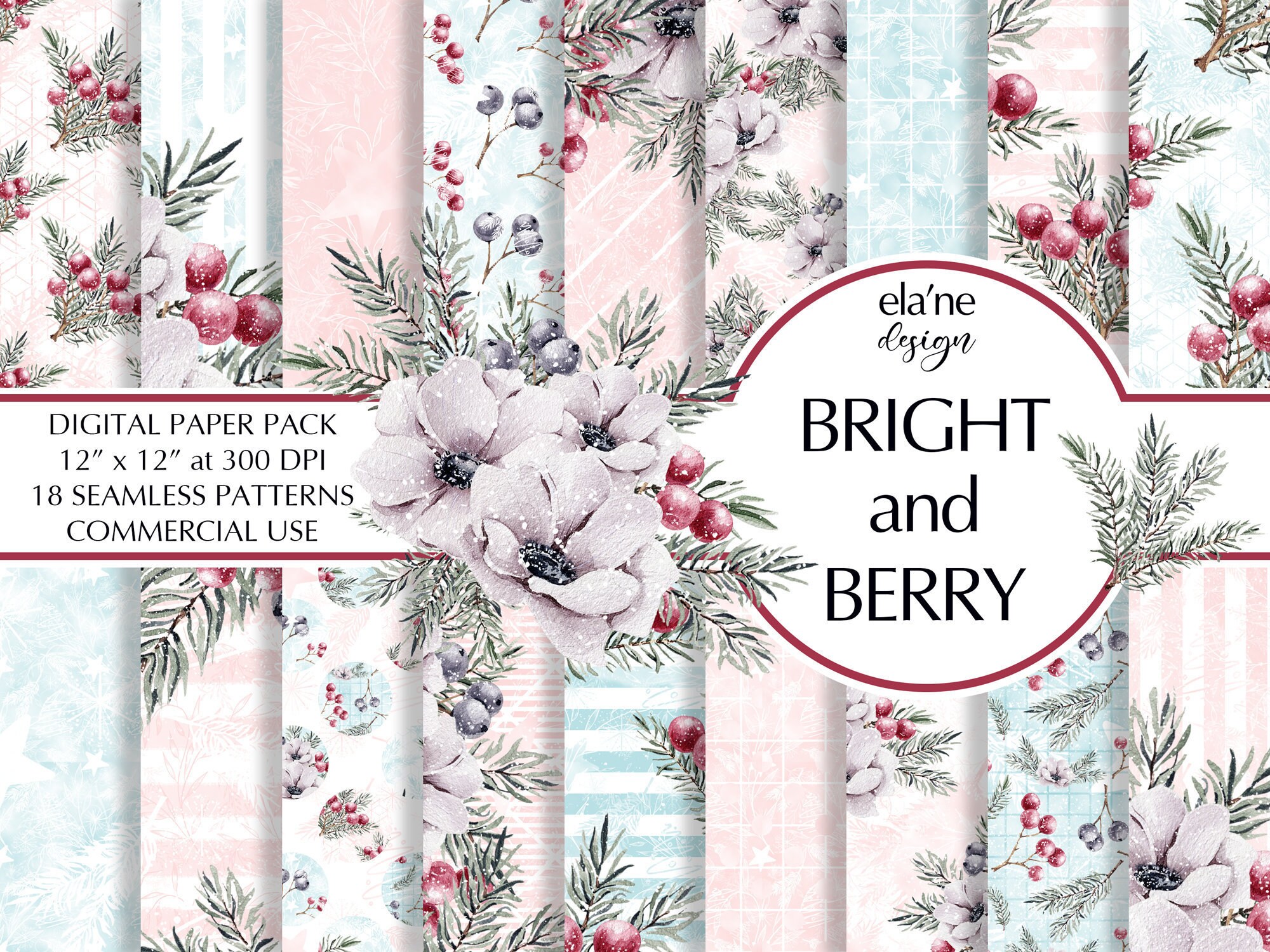 Pink Christmas Digital Paper Winter Seamless Pattern - Etsy