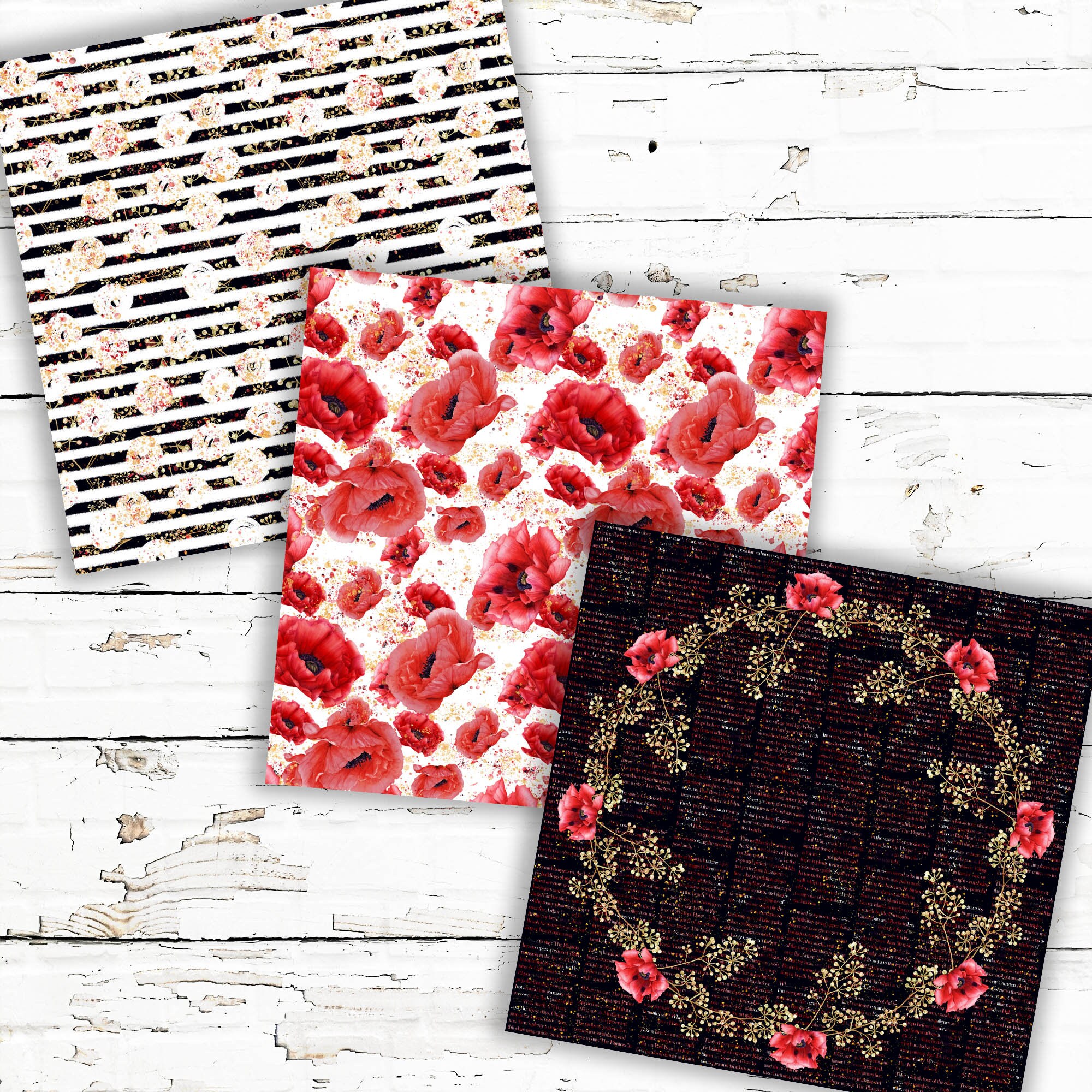 Poppy Digital Paper, Red Poppies Wall Art, Summer Floral Digital Paper ...