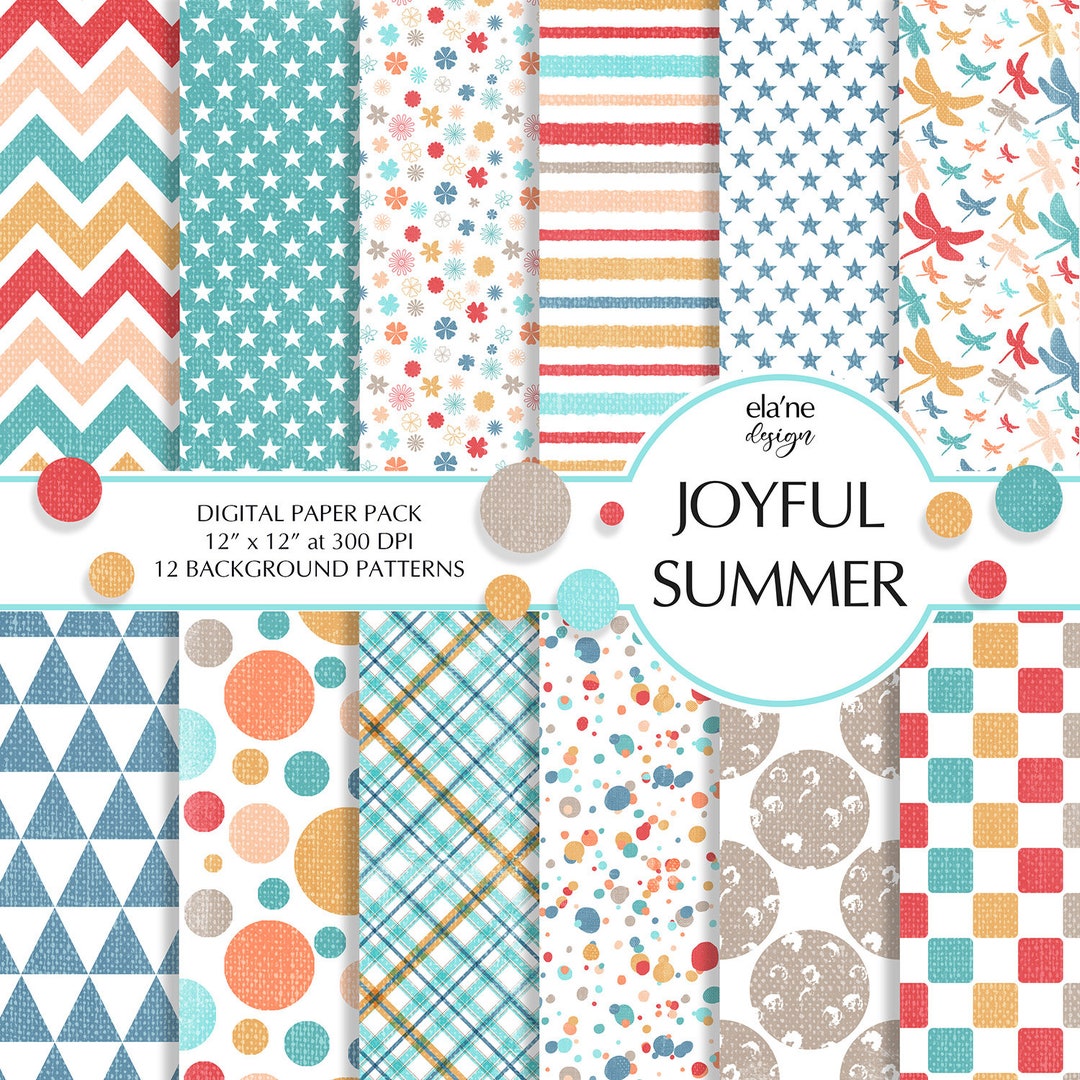 Summer Digital Paper, Textured Paper, Blue and Yellow Background, Polka ...