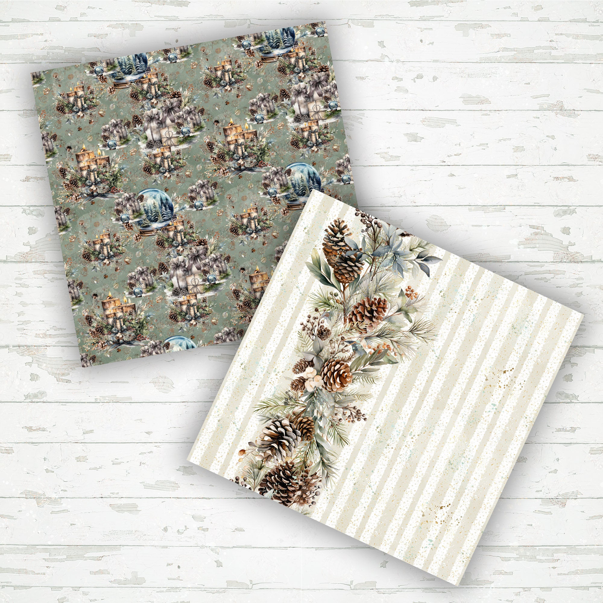 Christmas Digital Paper, Boho Christmas Seamless Files, Rustic Winter ...