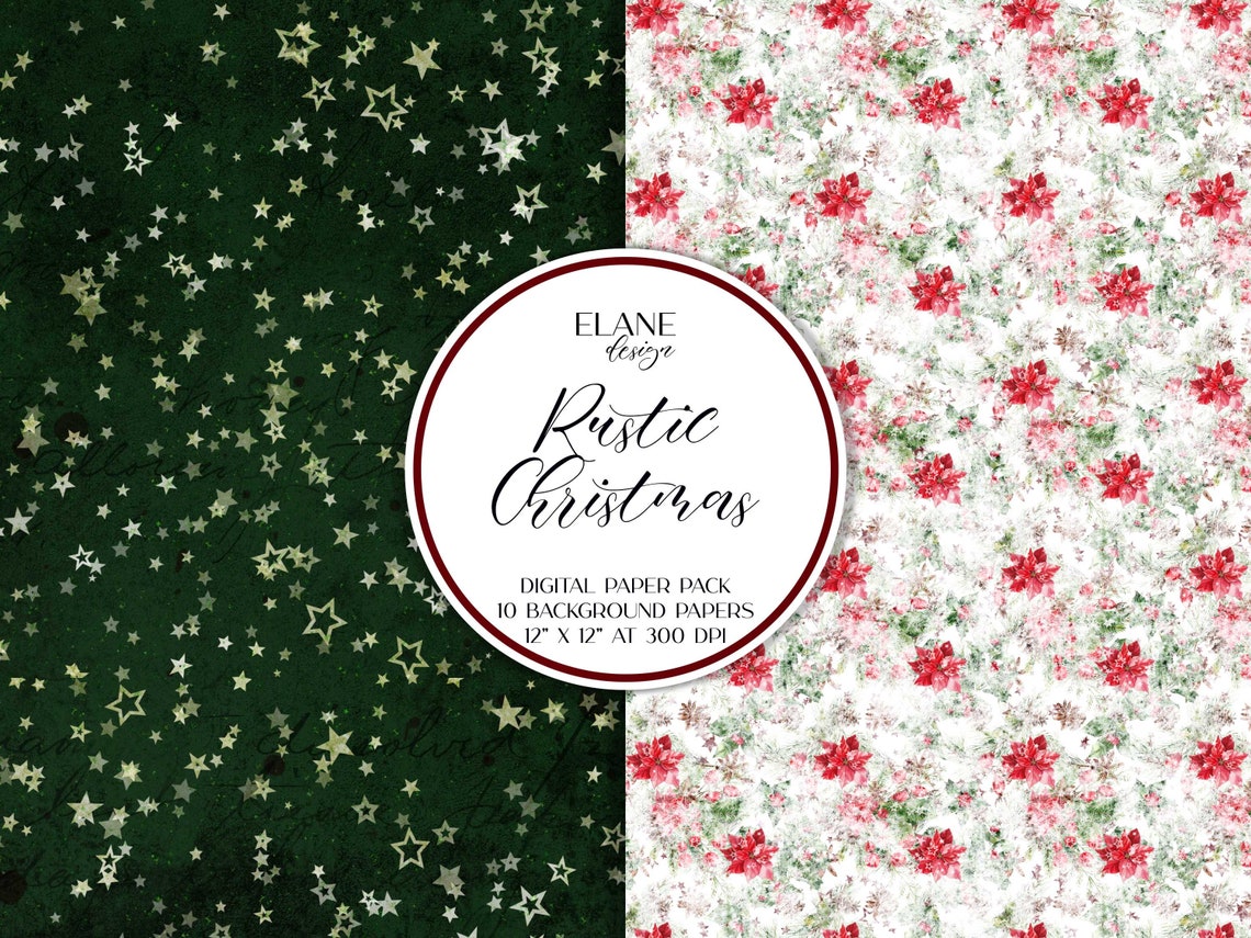 Rustic Christmas Digital Paper, Printable Scrapbook Paper, Christmas ...