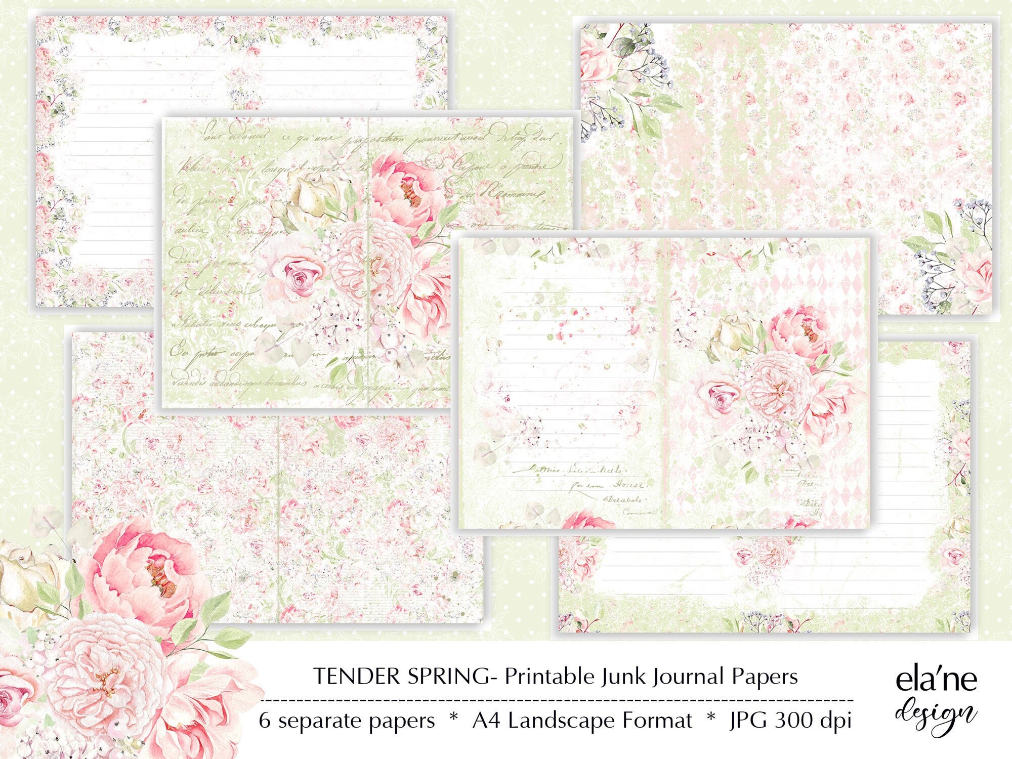 Printable Junk Journal Pages, Spring Digital Junk Journal Kit, Flowers ...