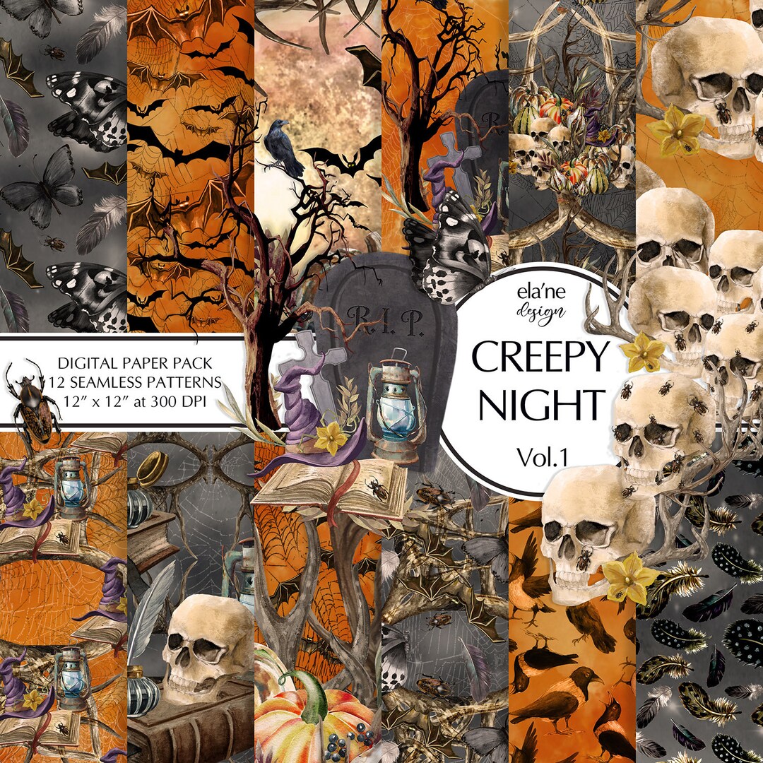 Halloween Digital Paper, Skull Seamless Pattern, Gothic Pattern ...