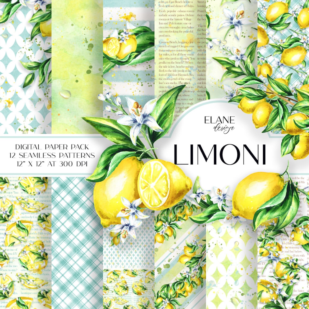 Lemon Digital Paper, Summer Seamless File, Mediterranean Decor ...