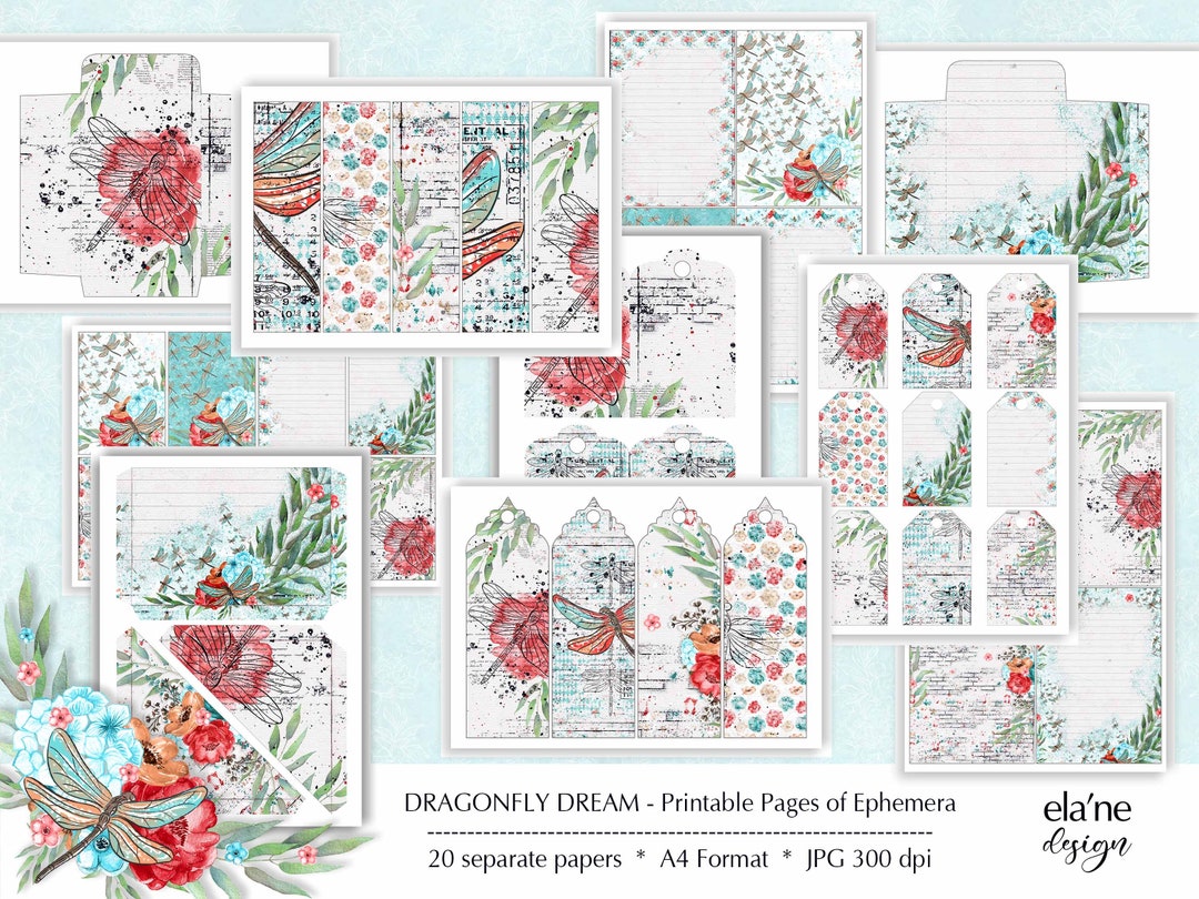 Dragonfly Ephemera Printable, Dragonfly Journal, Dragonfly Digital ...