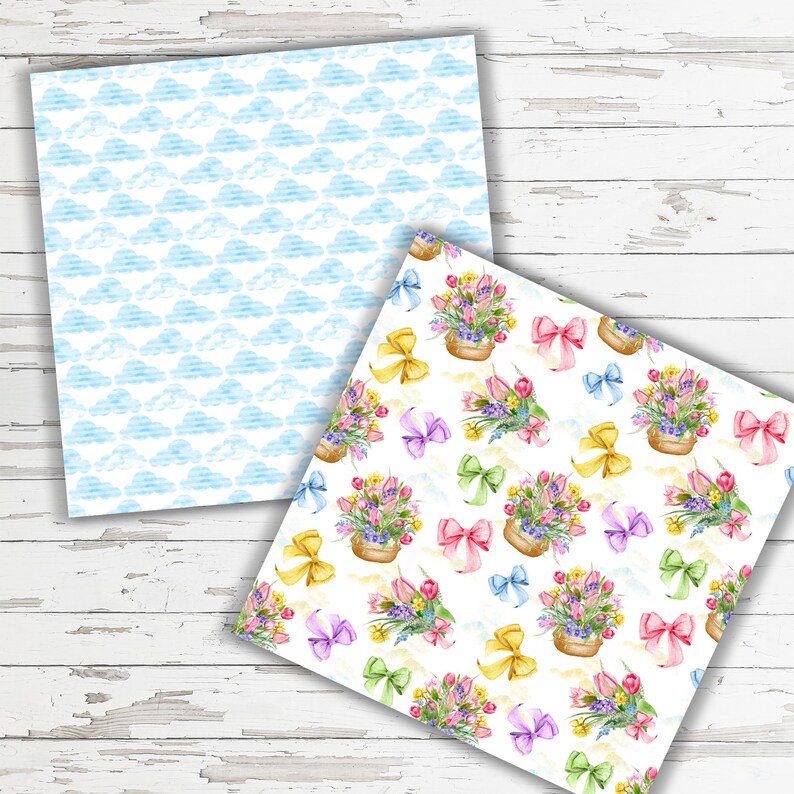 Spring Scrapbook Paper, Watercolor Spring Flowers, Tulips Digital Paper ...