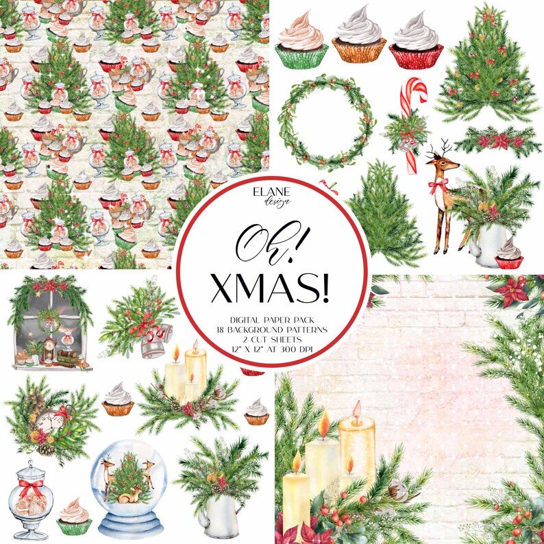 Christmas Digital Paper, Winter Digital Files, Holiday Scrapbooking ...