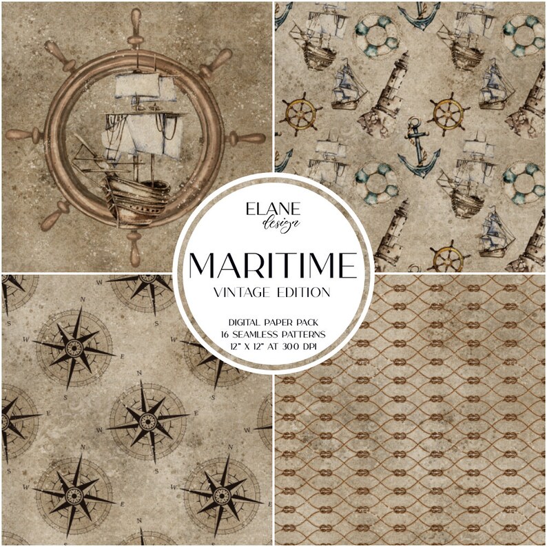 Nautical Digital Paper Coastal Digital Download Vintage - Etsy