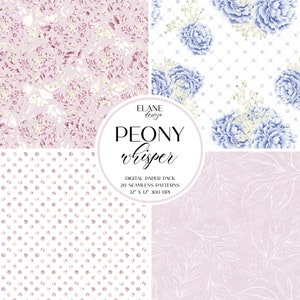 Peony Digital Paper, Floral Seamless File, Wedding Digital Paper, Blue ...