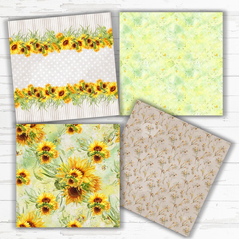 Sunflowers Digital Paper, Boho Scrapbooking Kit, Sunflower Wedding ...
