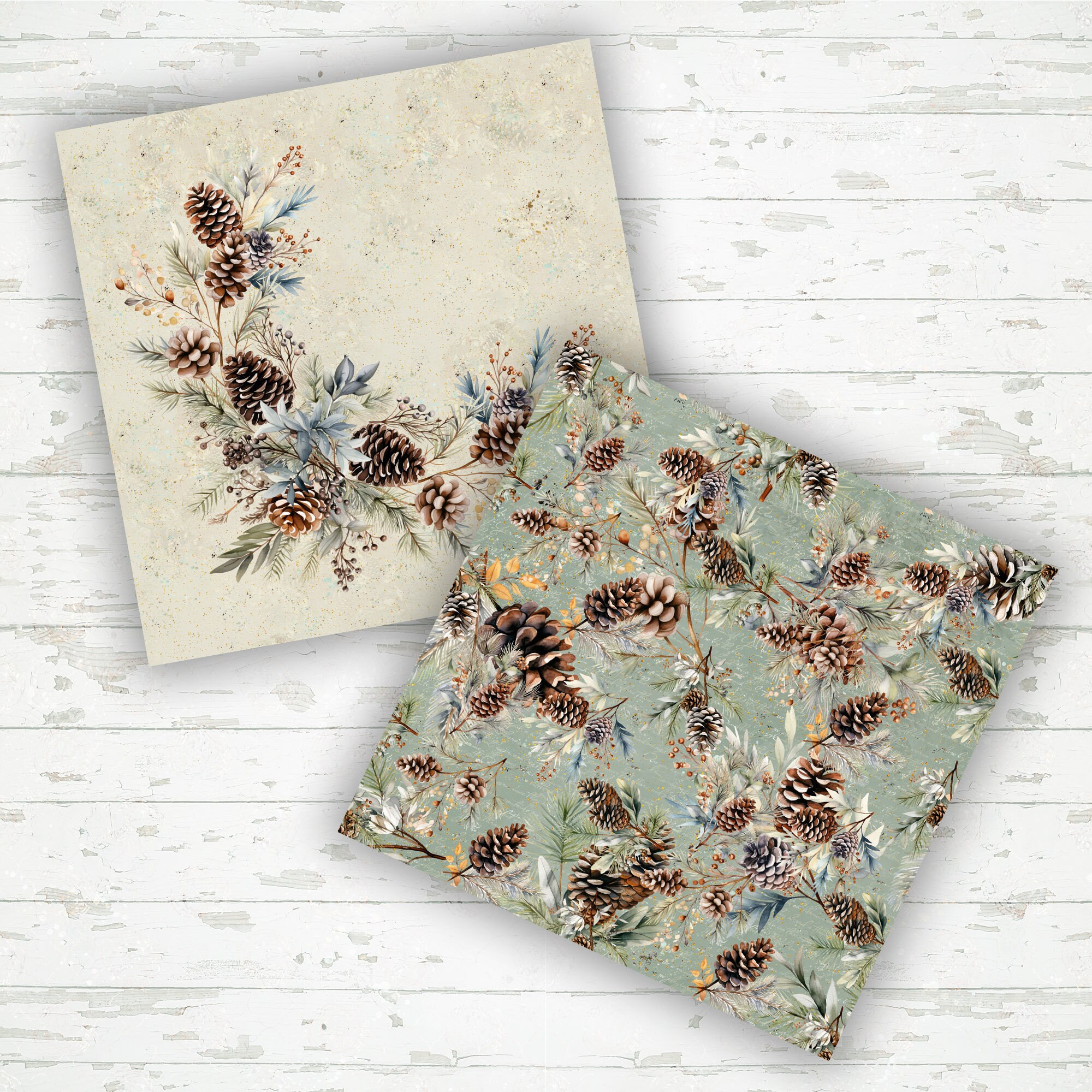 Christmas Digital Paper, Boho Christmas Seamless Files, Rustic Winter ...