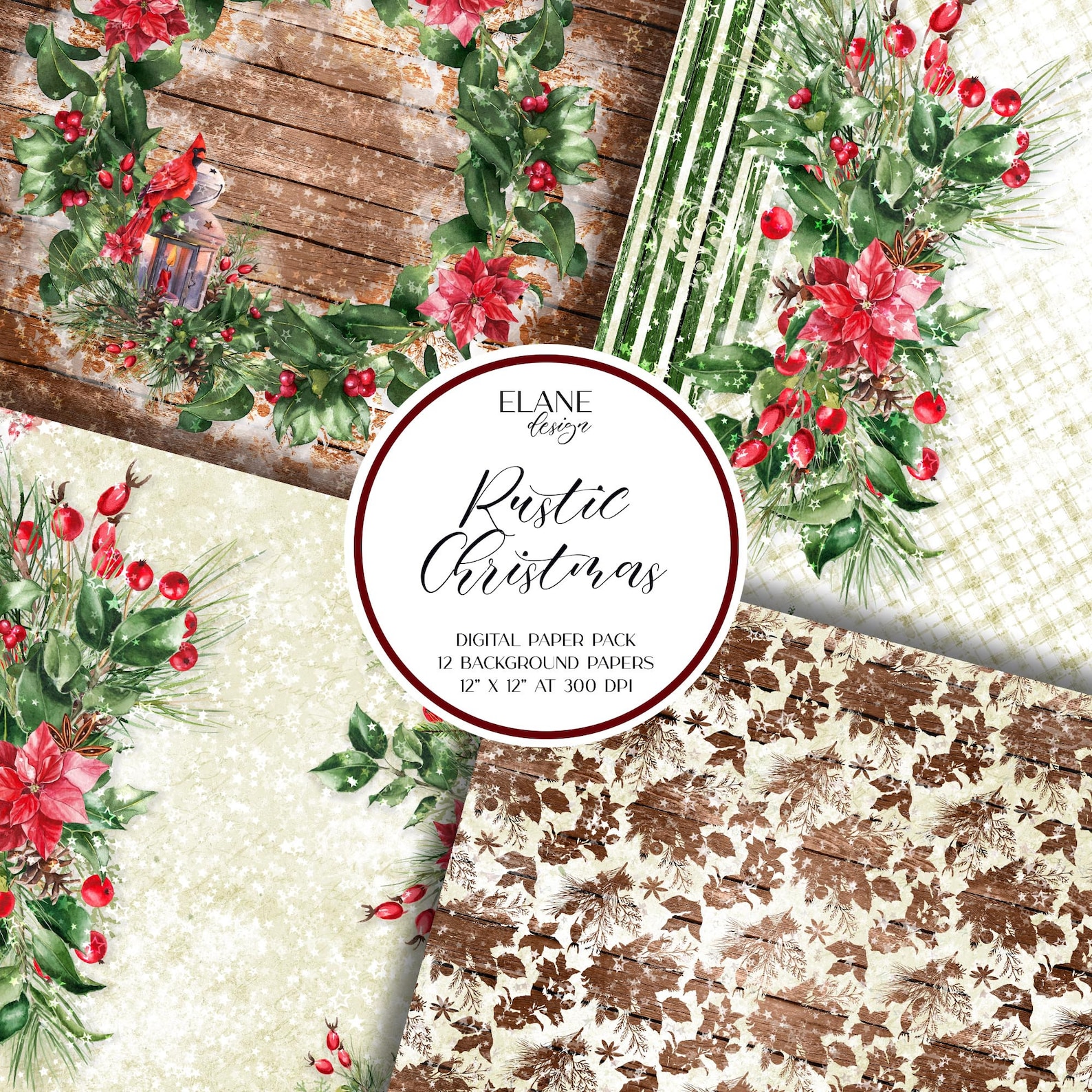 Rustic Christmas Digital Paper Printable Scrapbook Paper - Etsy