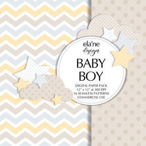 Baby Boy Digital Paper, Baby Scrapbook Paper, Nursery Pattern, Blue and ...