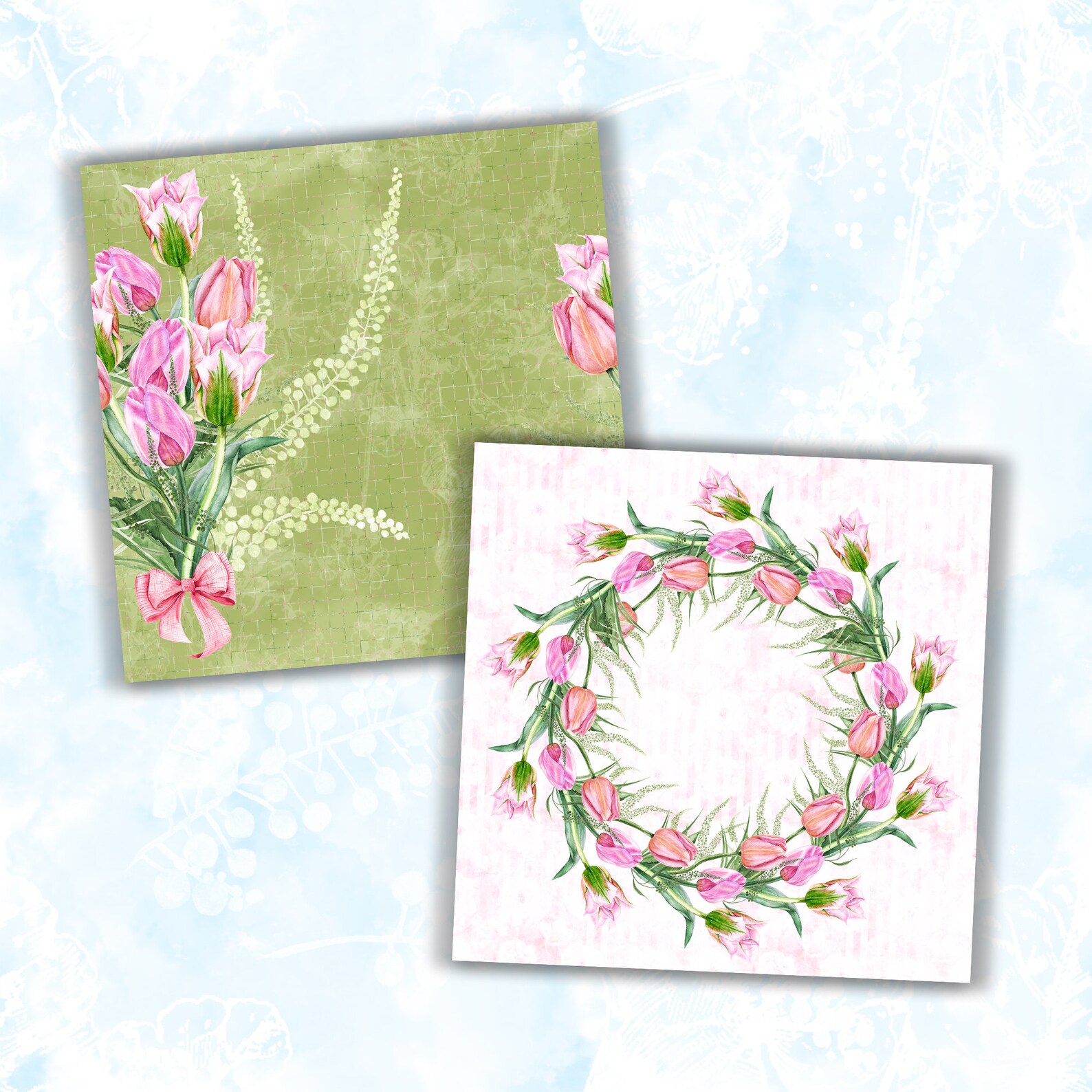 Tulips Digital Paper, Spring Scrapbook Paper, Floral Planner Stickers ...