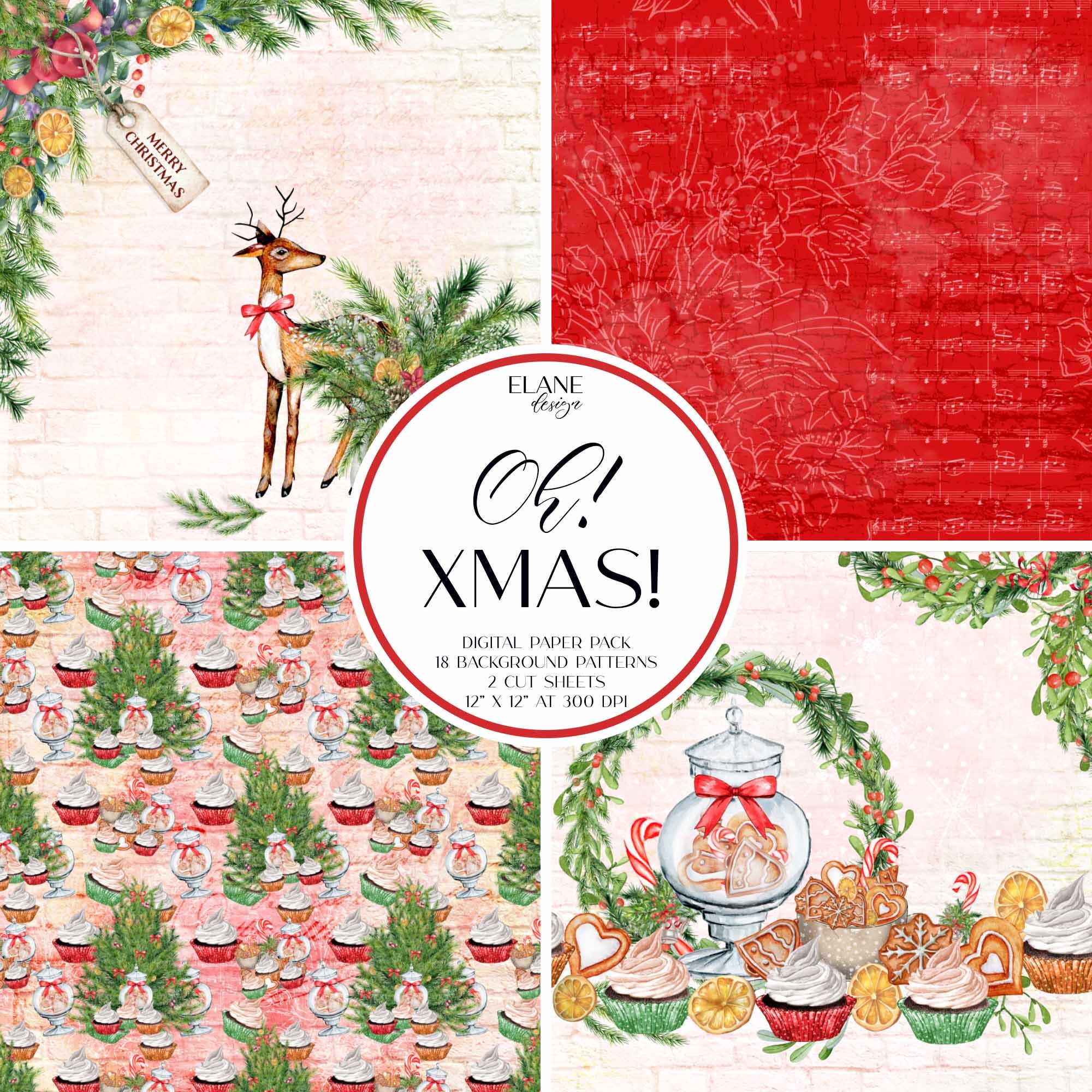 Christmas Digital Paper, Winter Digital Files, Holiday Scrapbooking ...