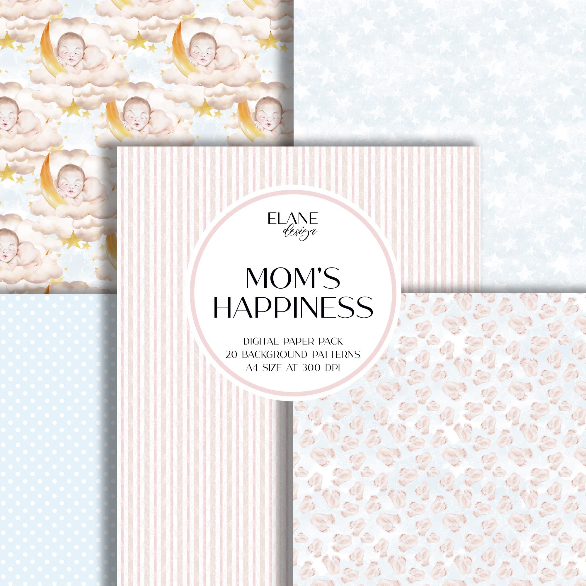 Baby Digital Paper, Newborn Digital Background, Baby Moon and Stars ...