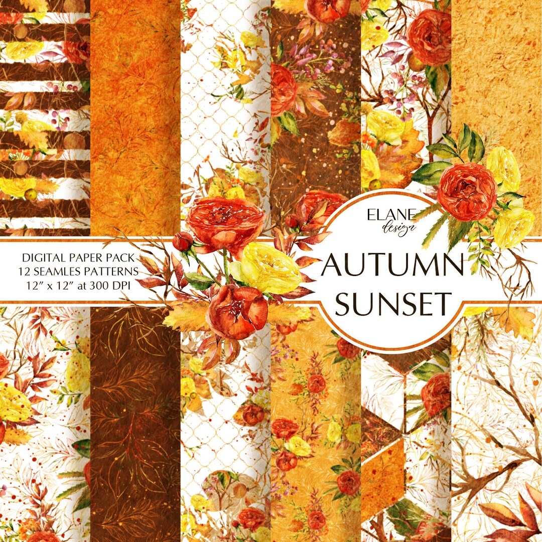 Fall Digital Paper, Autumn Scrapbook Paper, Watercolor Fall Flowers ...
