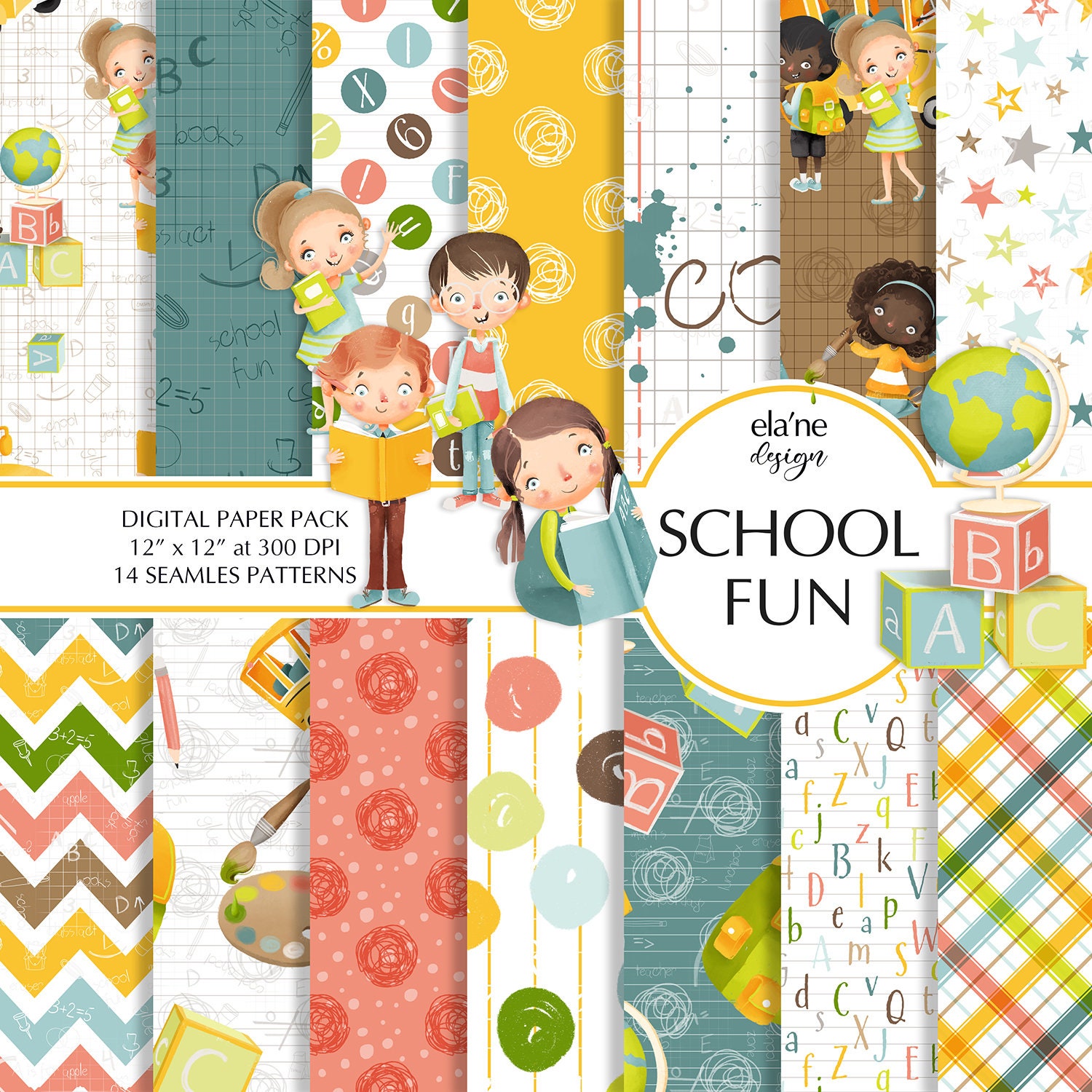 School Digital Paper, School Seamless File, Alphabet Pattern, School ...