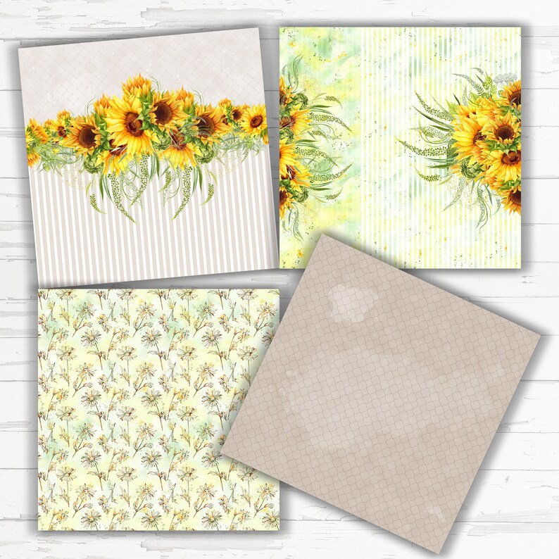 Sunflowers Digital Paper, Boho Scrapbooking Kit, Sunflower Wedding ...