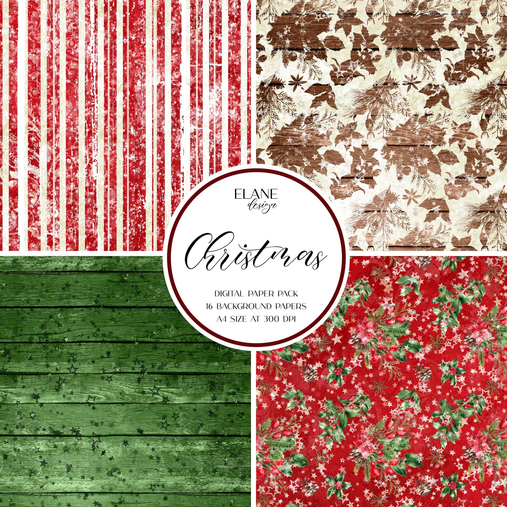 Floral Christmas Digital Paper, Printable Scrapbook Paper, Christmas ...