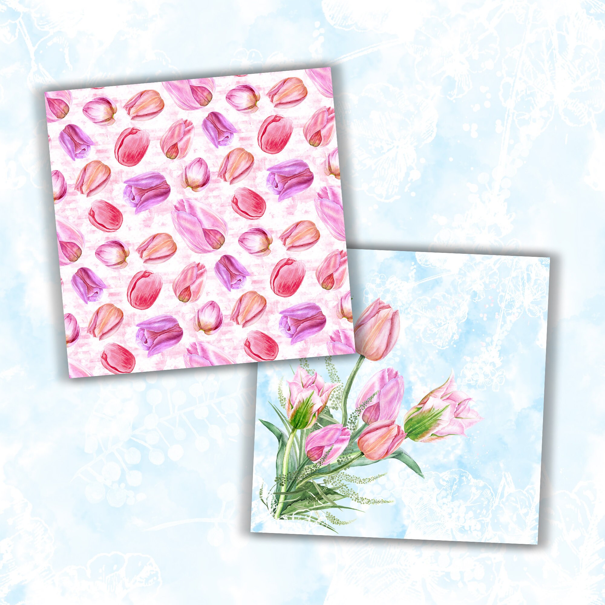 Tulips Digital Paper, Spring Scrapbook Paper, Floral Planner Stickers ...