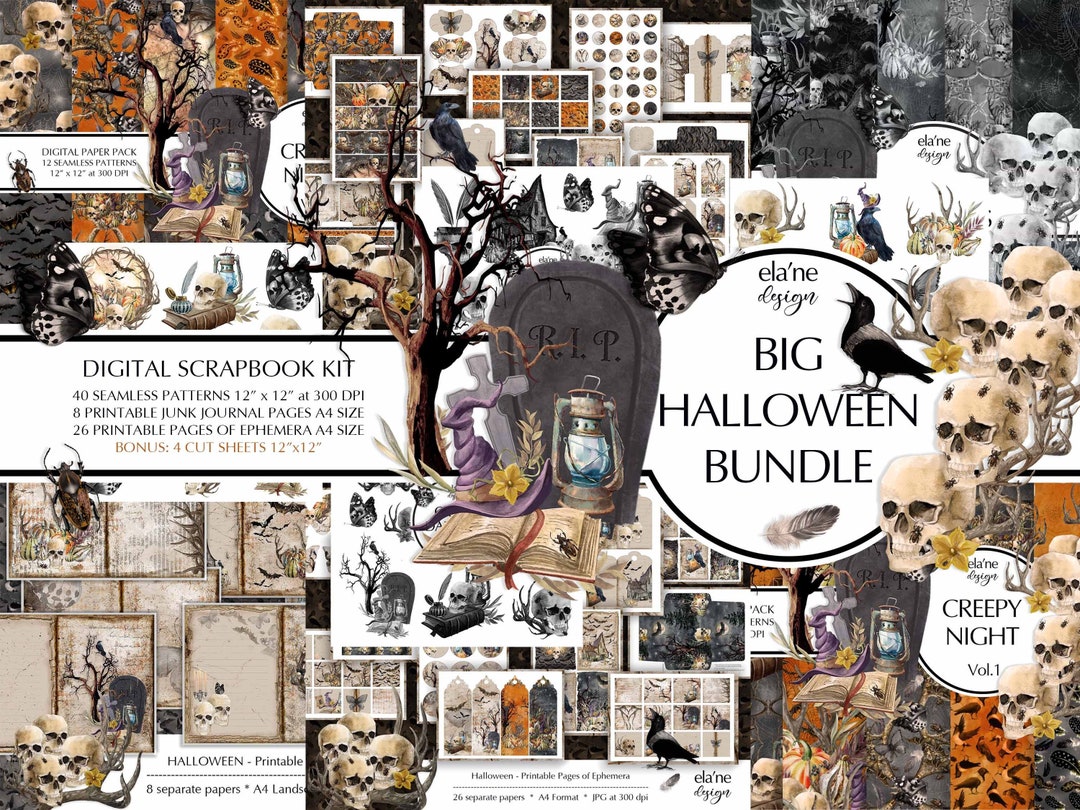 Halloween Digital Paper, Gothic Pattern, Halloween Journal Printable ...
