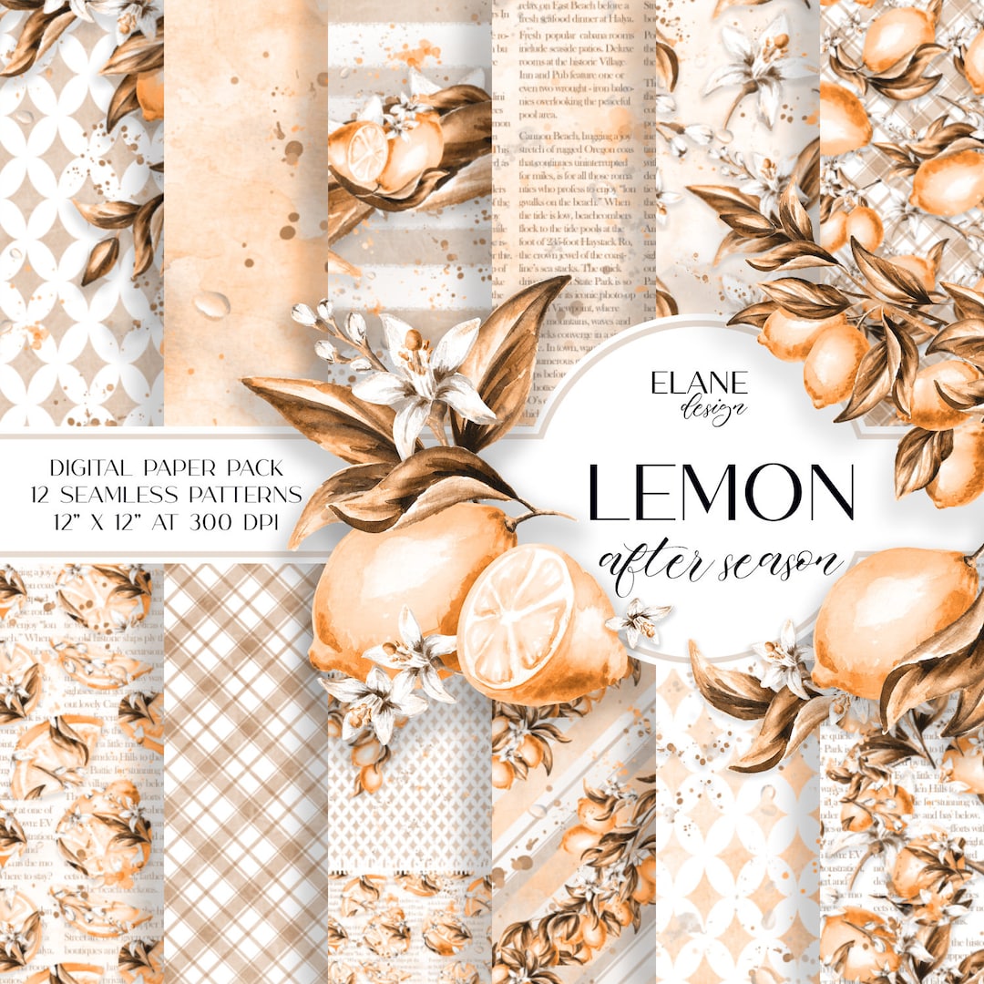 Lemon Digital Paper, Lemon Digital Download, Citron Print, Seamless ...