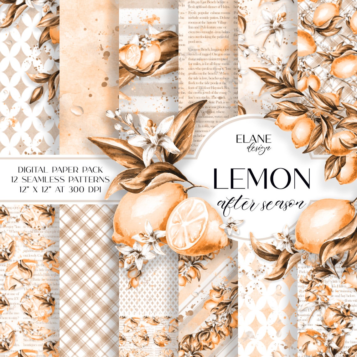 Lemon Digital Paper, Lemon Digital Download, Citron Print, Seamless ...