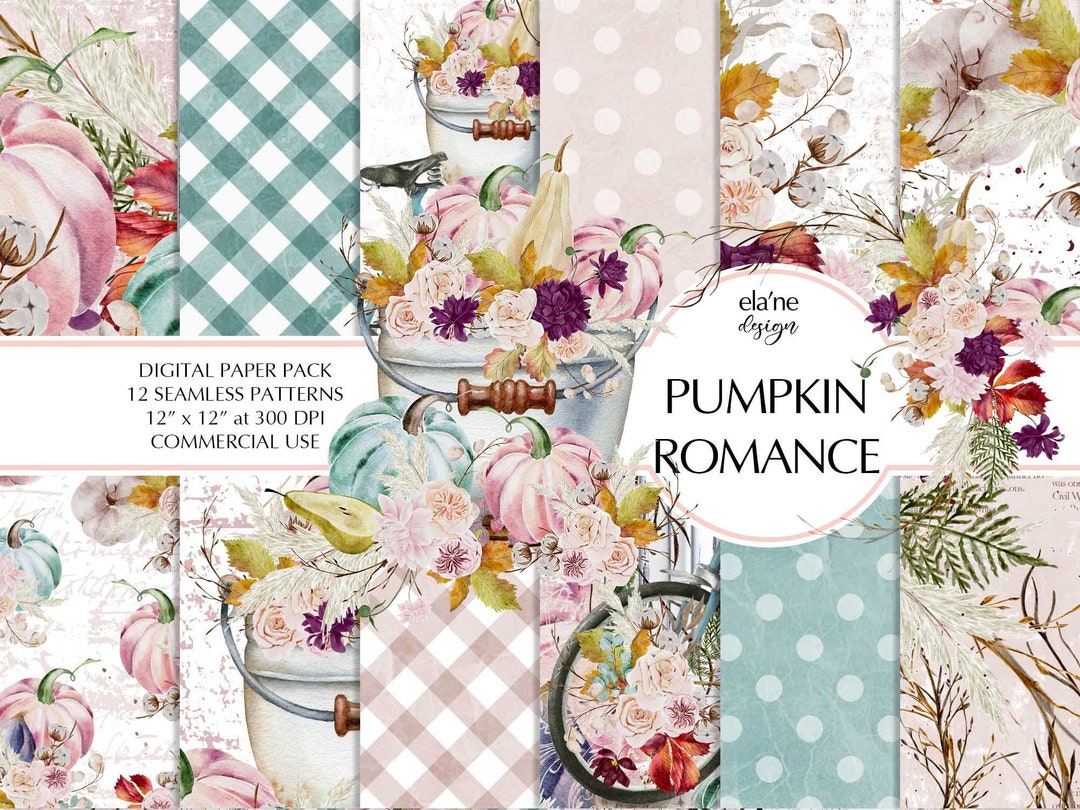 Fall Floral Digital Paper Autumn Design Pumpkin Seamless - Etsy