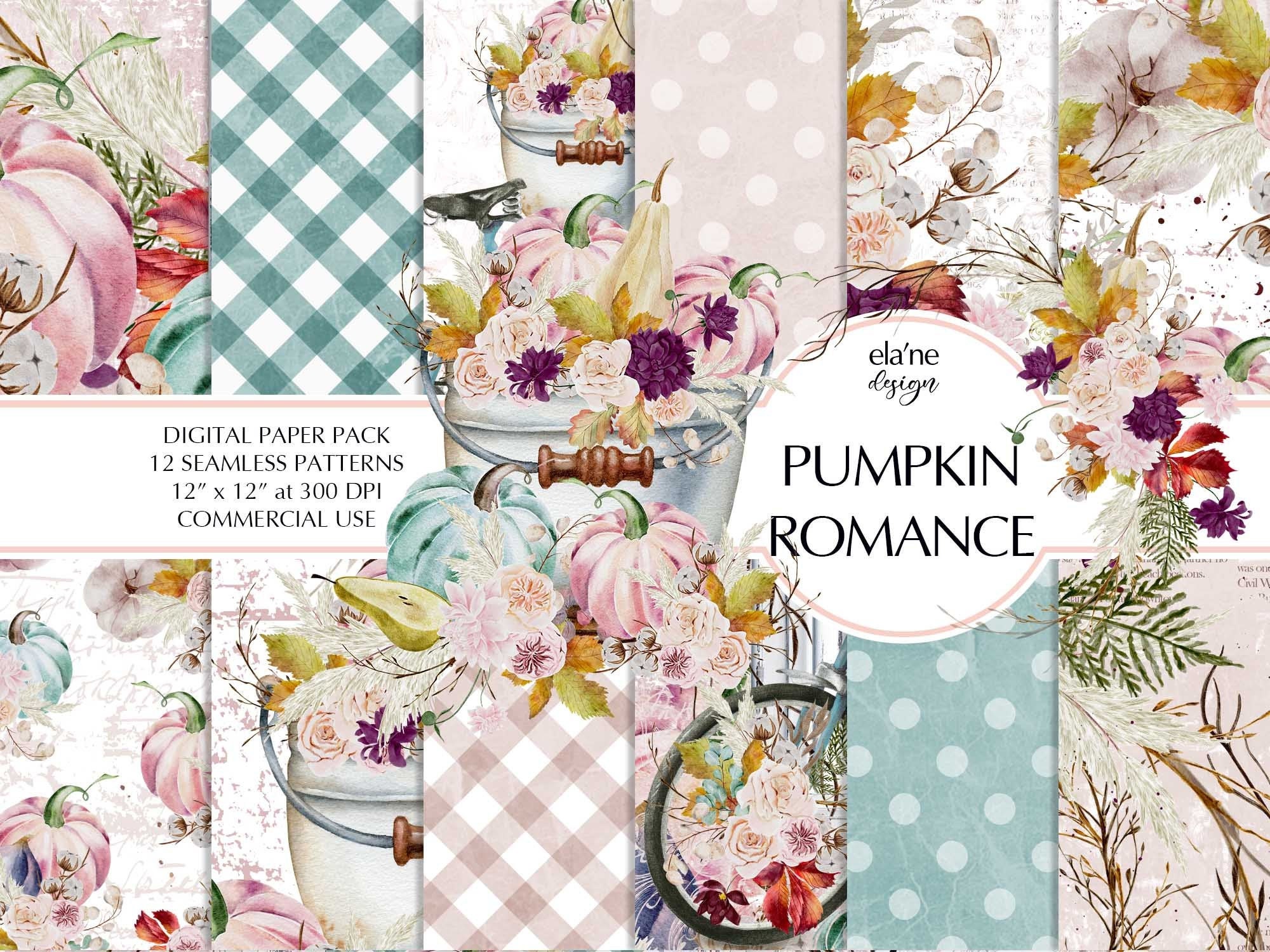 Fall Floral Digital Paper Autumn Design Pumpkin Seamless | Etsy