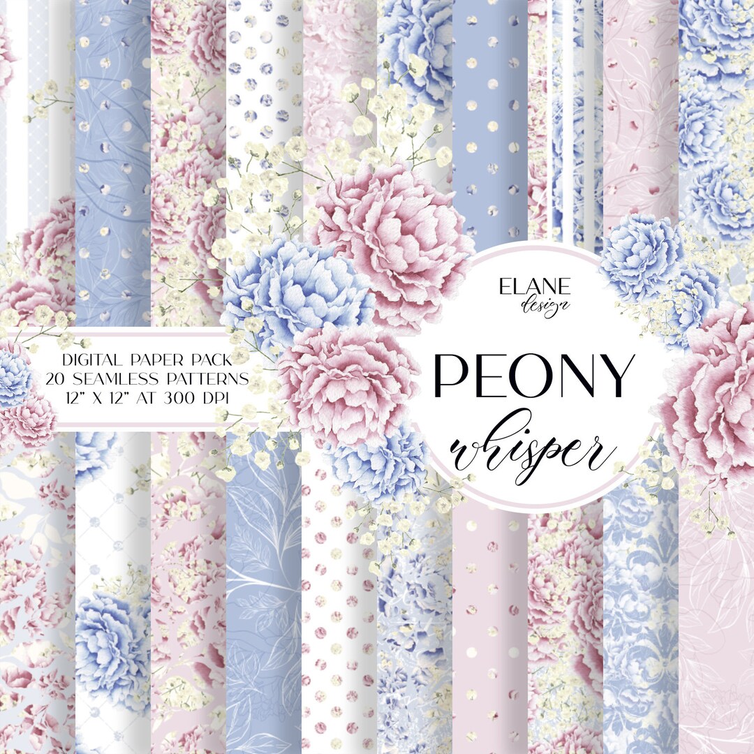 Peony Digital Paper, Floral Seamless File, Wedding Digital Paper, Blue ...
