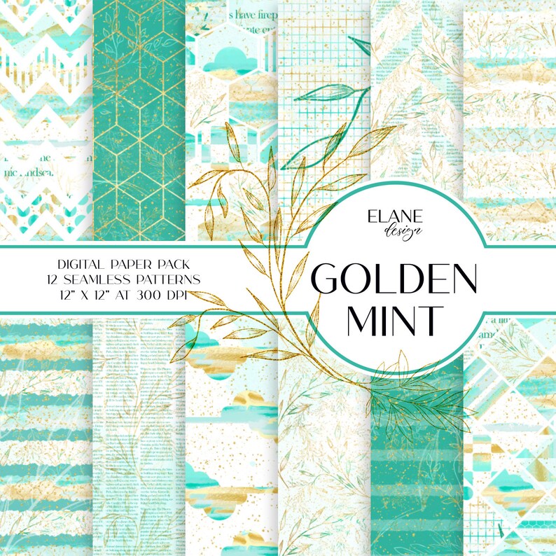 Emerald Green Digital Paper, Green Gold Wallpaper, Mint Digital ...