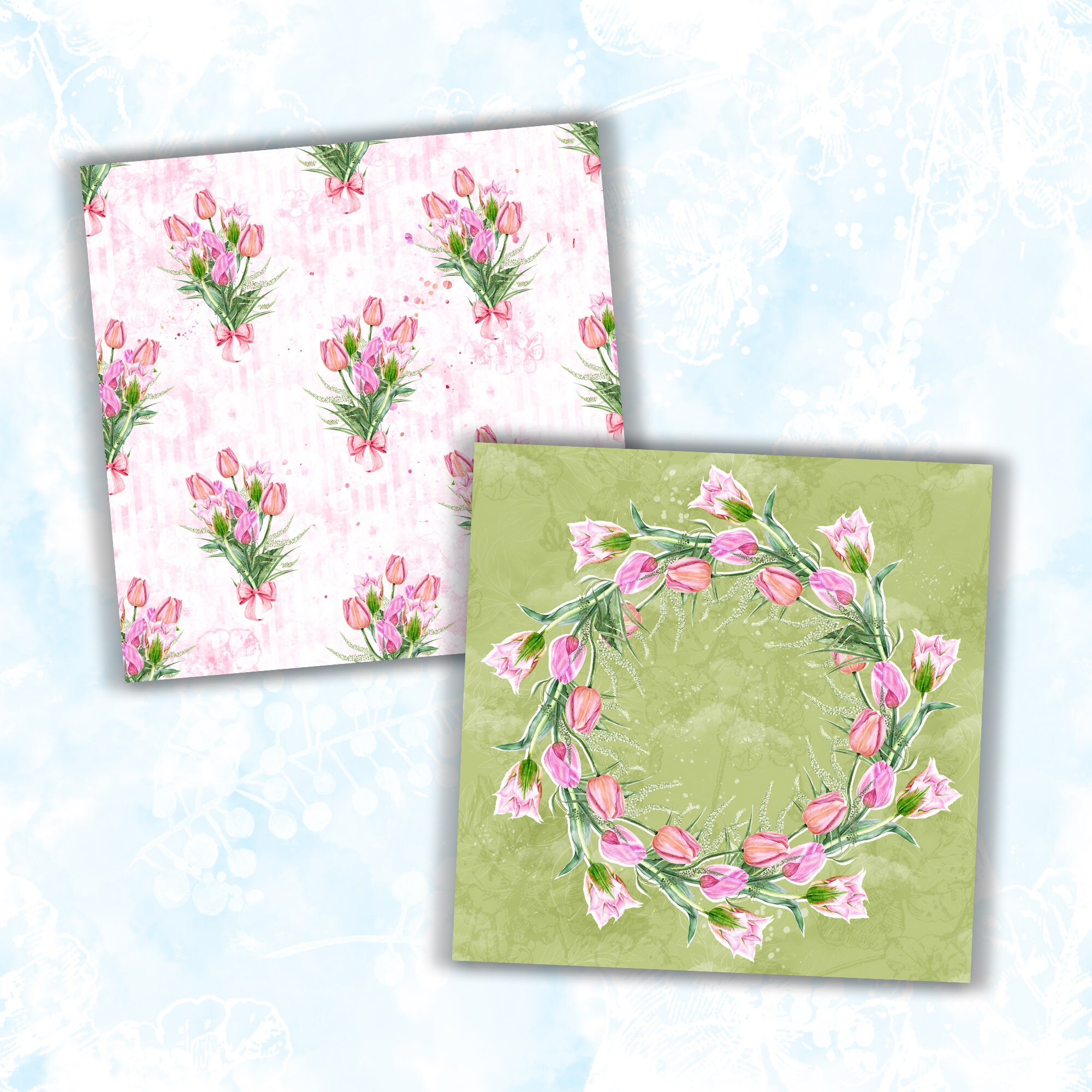 Tulips Digital Paper, Spring Scrapbook Paper, Floral Planner Stickers ...